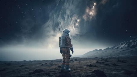 Premium Ai Image Astronaut Standing On A Moon Surface
