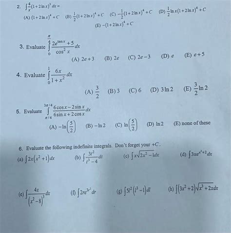 Solved 2 ∫x4 1 2lnx 3dx A 1 2lnx 4 C B 21 1 2lnx 4 C