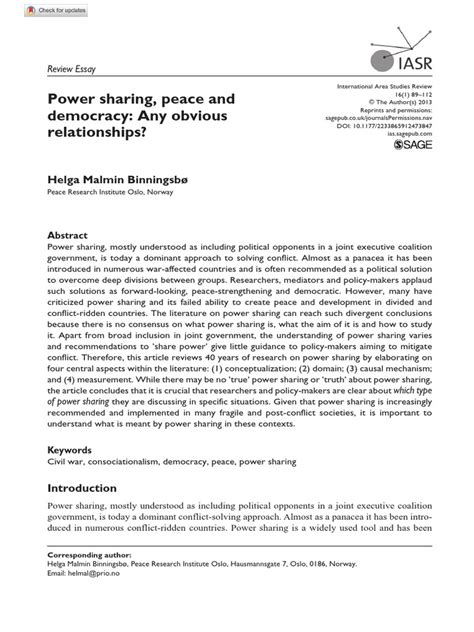Power Sharing Peace And Democracy Any Obvious Relationships Pdf