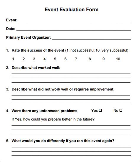 Event Evaluation Form 7 Free Download For Word Pdf