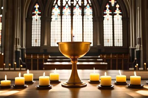 Premium Photo Candles On A Table In Front Of A Stained Glass Window