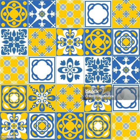 Azulejo 타일 스페인어 전통적인 패턴 빈티지 복고풍 이음새가 없는 패턴 부엌과 욕실 벽 장식 벡터 일러스트 레이 션 0명에