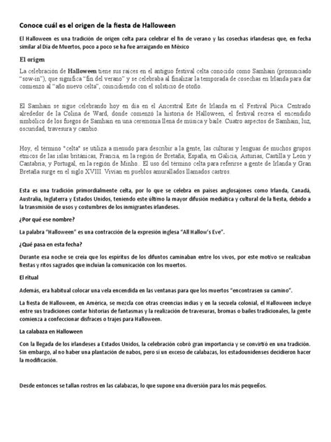 Conoce Cuál Es El Origen De La Fiesta De Halloween Pdf Víspera De