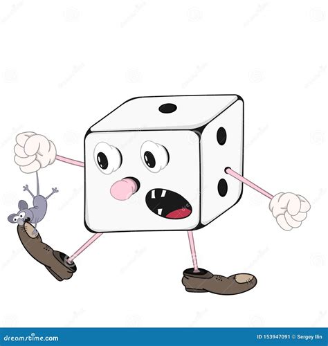 Funny Cartoon Dice Game With Eyes Arms And Legs Holding A Little Mouse