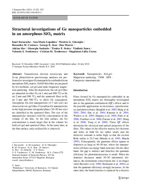 Pdf Structural Investigations Of Ge Nanoparticles Embedded In An