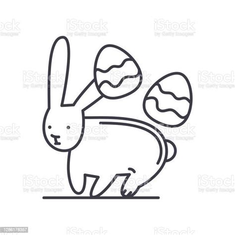 토끼와 계란 아이콘 선형 절연 일러스트레이션 얇은 선 벡터 웹 디자인 기호 흰색 배경에 편집 가능한 스트로크와 개요 개념 기호