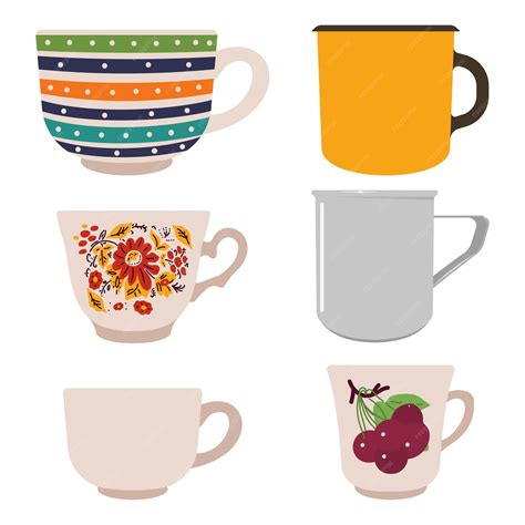 Set De Dibujos Animados Vectoriales De Tazas De Té Aislados Sobre Un