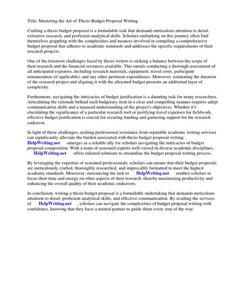 Thesis Budget Proposal Pdf Evaluation Budget