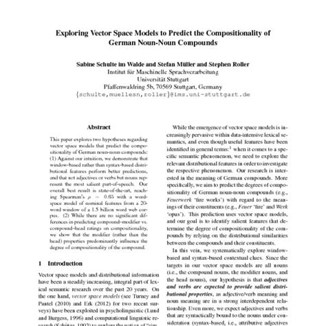 Exploring Vector Space Models To Predict The Compositionality Of German Noun Noun Compounds