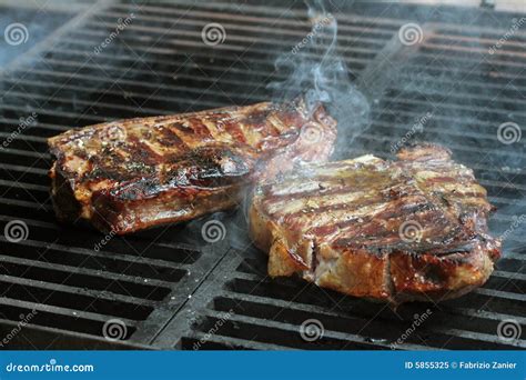 Steak Cooking On Flame Grill Stock Image Image Of Outside Food 5855325