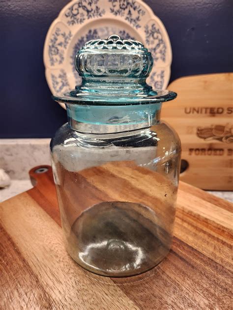 Vintage Blue Glass Jar With Glass Lid 875 Tall With Lid And 525 Wide