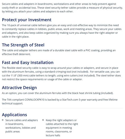 Startech 10 Pk Security Cable Tethers For Adaptersdongles Anti Theft Au