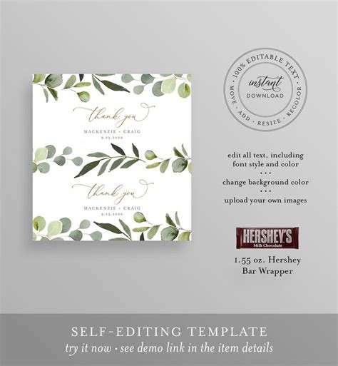 Greenery Chocolate Bar Wrapper Template Printable Wedding Bridal
