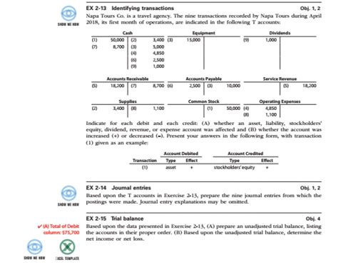 Solved Ex 2 13 Identifying Transactions Napa Tours Co Is A