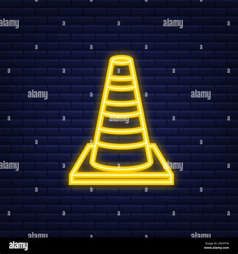 Orange Highway Traffic Cone With White Stripes Neon Style Vector
