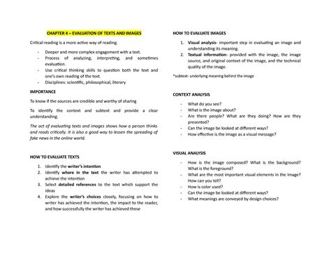 Chapter 4 Evaluation Of Texts And Images Chapter 4 Evaluation Of Texts And Images Critical