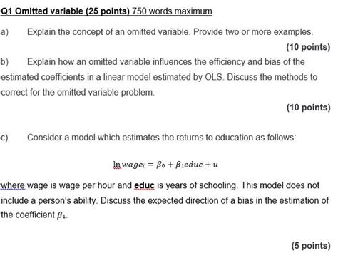 Solved Q1 Omitted Variable 25 Points 750 Words Maximum A
