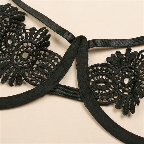 Plus Size Black Lingerie Bra Set G String Big Sexy Boobs Bra Hollow Out