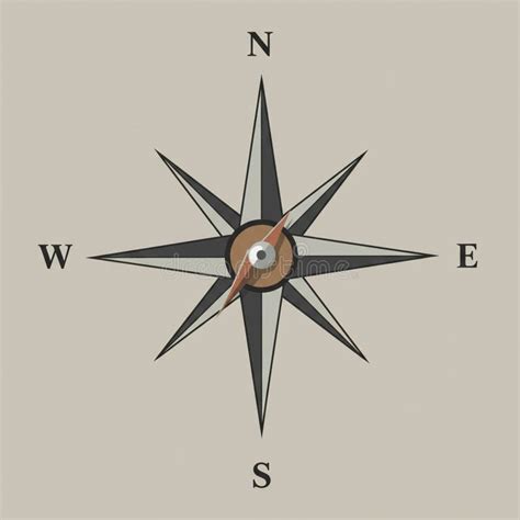 A Stylized Compass Rose Features Eight Points With Alternating Dark Gray And Light Gray Stock