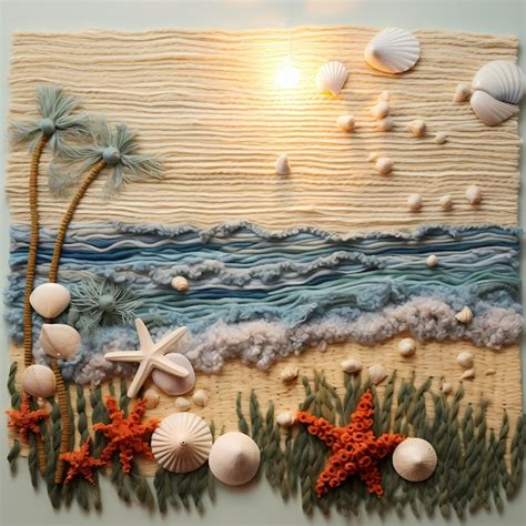 Premium Ai Image Yarn Crafts Beach Scene