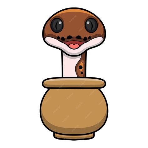 Premium Vector Cute Pied Reticulated Python Cartoon Inside The Pot