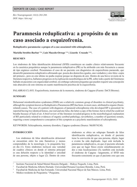 Pdf Reduplicative Paramnesia A Propos Of A Case Associated With Schizophrenia