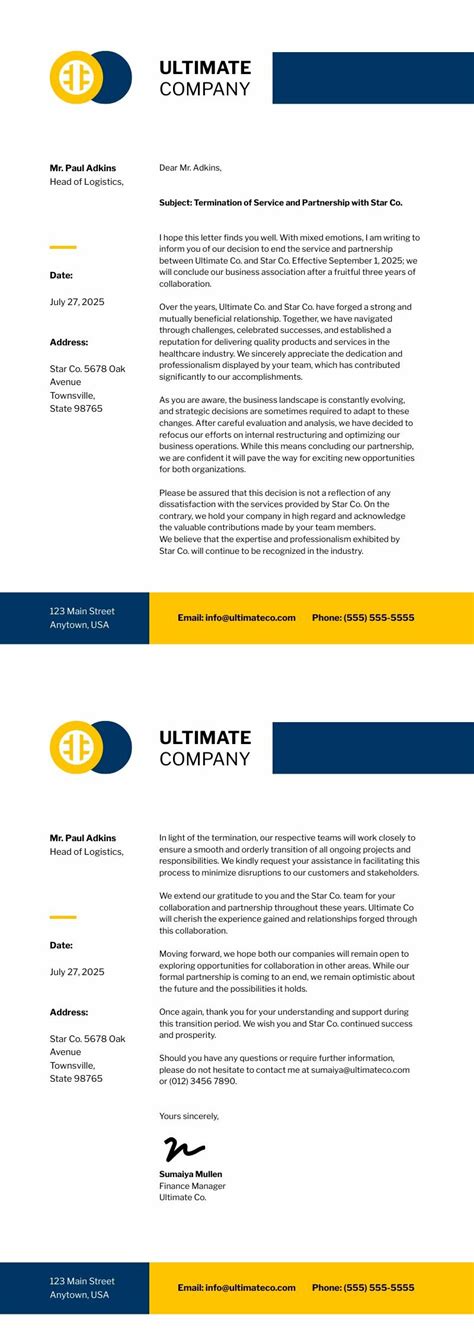 Termination Letter Template Termination Letter To An Employee Of An