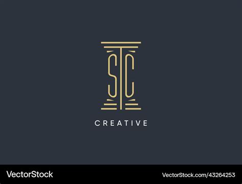 Sc Initial Monogram With Pillar Shape Logo Design Vector Image