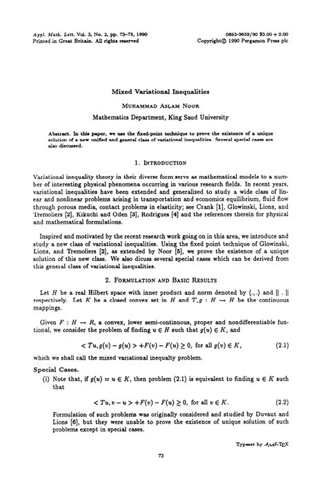 Pdf Mixed Variational Inequalities