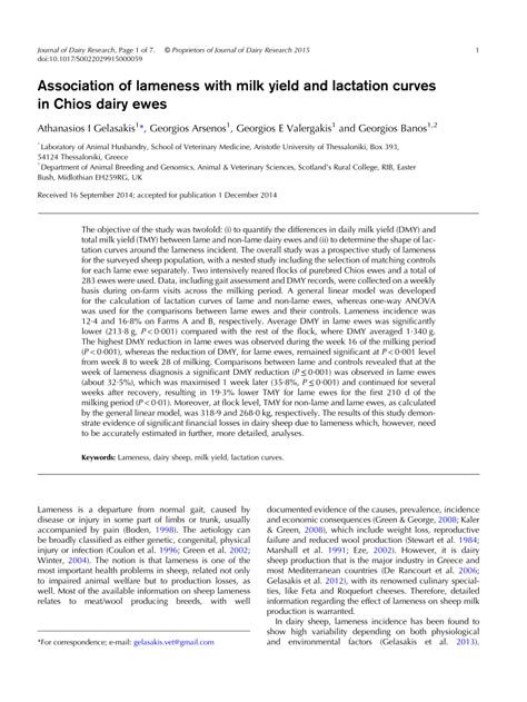 Pdf Association Of Lameness With Milk Yield And Lactation Curves In Chios Dairy Ewes
