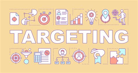 호박단어 개념 배너 타겟팅 비즈니스 전략 디지털 마케팅 고객 유치 프리젠 테이션 웹 사이트 선형 아이콘이 있는 격리된 레터링 타이포그래피 벡터 개요 그림 개념에 대한 스톡