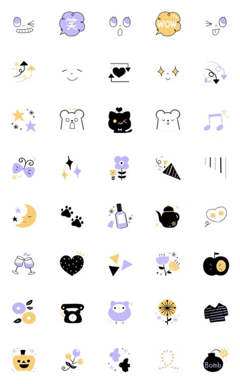 動くかわいい文末♦北欧風絵文字 黒×紫2のline絵文字｜画像、情報など