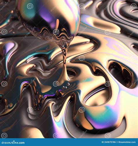 Generative Ai Illustration Of Calming Flowing Liquid Metal Abstract Background Stock