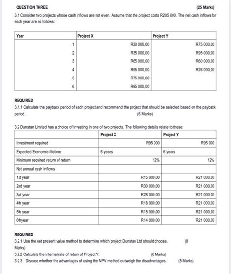 Solved QUESTION THREE 25 Marks 3 1 Consider Two Projects Chegg