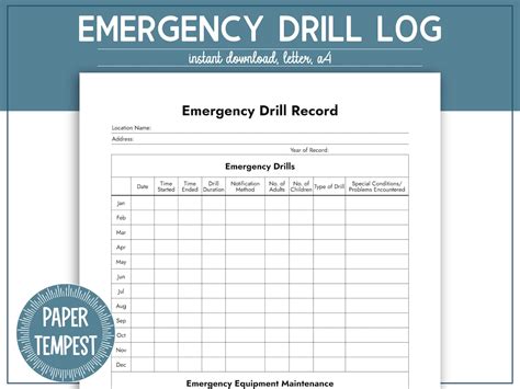 Printable Emergency Evacuation Log Emergency Drill Record Fire Drill
