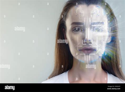 Facial And Iris Recognition System Woman Undergoing Biometric