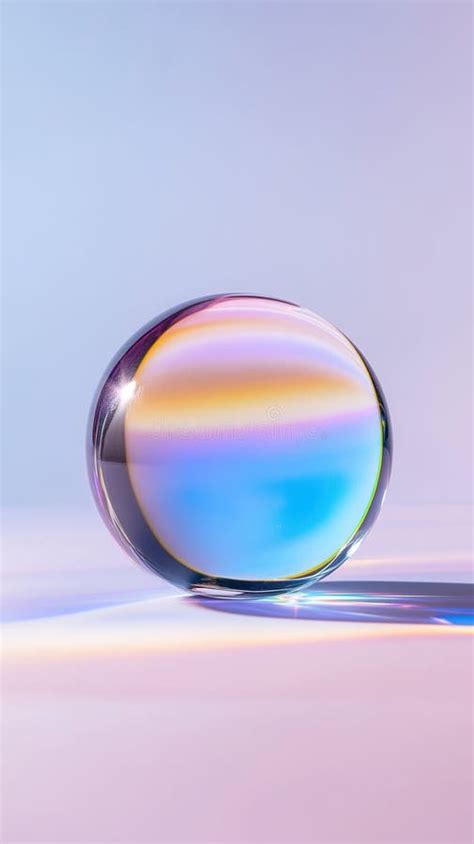 Iridescent Reflecting Sphere Glass Multicolored Light Casting Prismatic Shadow Against Smooth