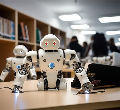 Premium Photo Mini Robot Assistant Of Administrator At Reception Desk