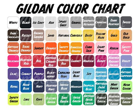 Gildan Color Chart Gildan Colour Chart Fun Gildan Color Guide Png