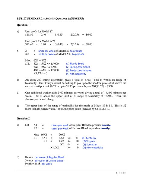 S2 Activity Answers Edited Bus107 Seminar 2 Activity Questions