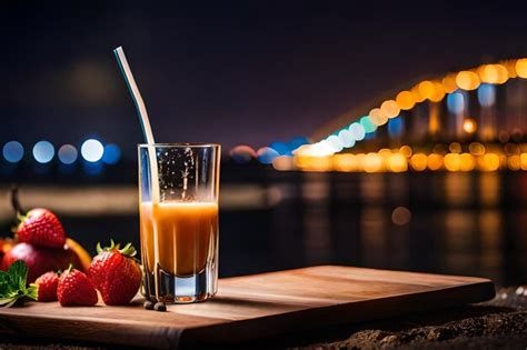 Premium Ai Image A Glass Of Juice Next To A Strawberries And A Straw