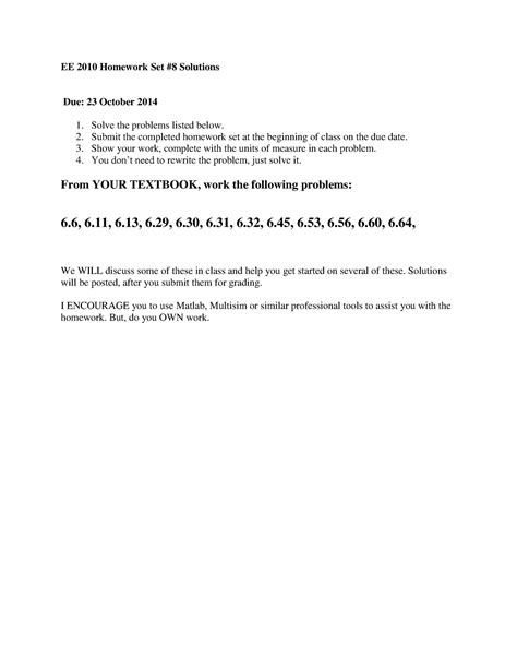EGR 2201 Homework 8 EE 2010 Homework Set 8 Solutions Due 23 October