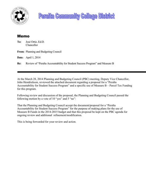 Memo Regarding Proposed PASS Program And Measure B