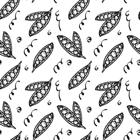 Seamless Pattern Of Green Peas And Spots Hand Drawn Doodle In Sketch