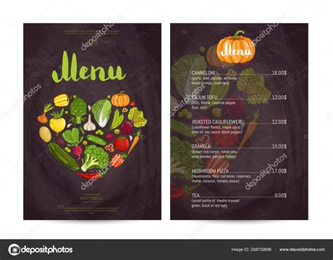 Vegetarian Restaurant Food Menu Design Vector Illustration Vegan Cafe