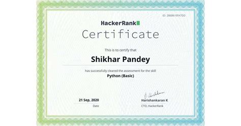 Shikhar Pandey On Linkedin Hackerrank Python Certificate Codingisfun Pythonprogramming