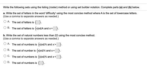 Get Answer Write The Following Sets Using The Listing Roster Method