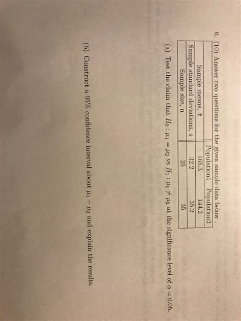 solved 6 10 answer two questions for the given sample