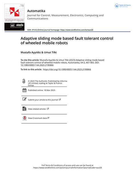 Pdf Adaptive Sliding Mode Based Fault Tolerant Control Of Wheeled