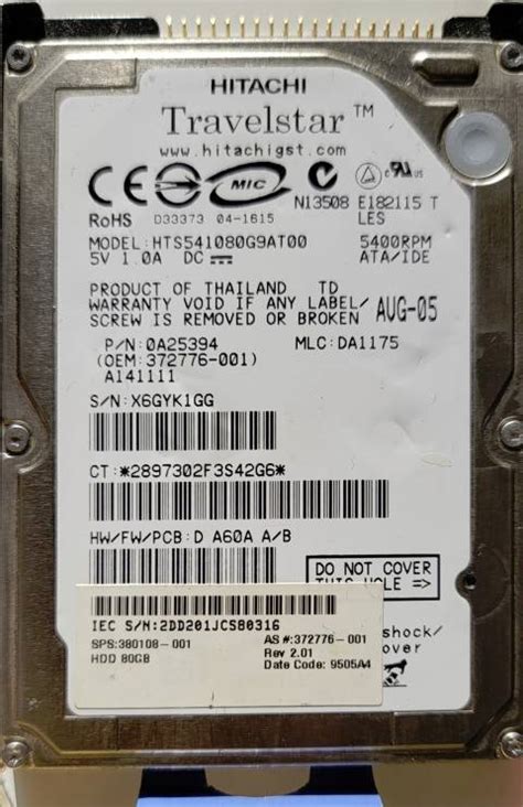 Hitachi HTS541080G9AT00 (Travelstar 5K100)